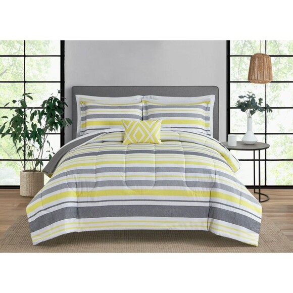 Mainstays | Bedding | New Mainstays Grey And Yellow Stripe 6 Piece Bed ...